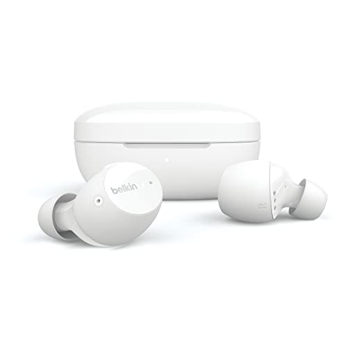 Belkin SOUNDFORM Immerse Noise Cancelling Earbuds, True Wireless Earbuds with Hybrid ANC, Wireless Charging, IPX5 Sweat and Water Resistant, Apple Find My for iPhone, Galaxy, Pixel and More - White