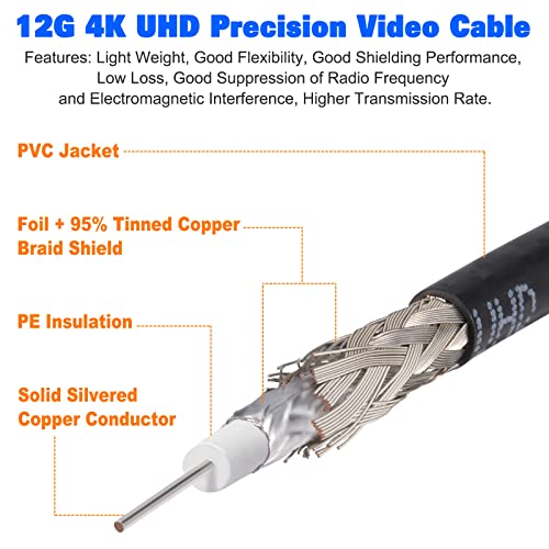 Superbat 3G/6G/12G SDI Cable 4K BNC Cable (Belden 4855R),1ft/2ft/3ft, Supports 4K/8K/3G-SDI/HD-SDI Camera, SDI Video Cable Precision Video Cable