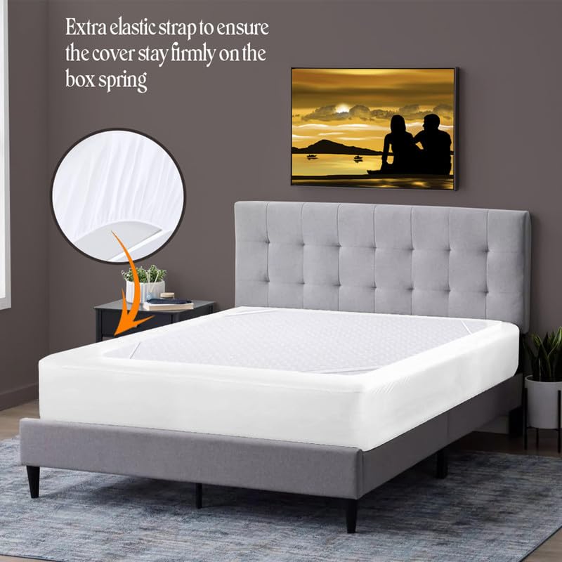 Banke Bihari Mattress Box Spring Cover Full XL Size Fits Upto 18" Inch Deep All Around Elastic for Snug Fit Your Mattress Polyester Fabric Thick Box Spring, White