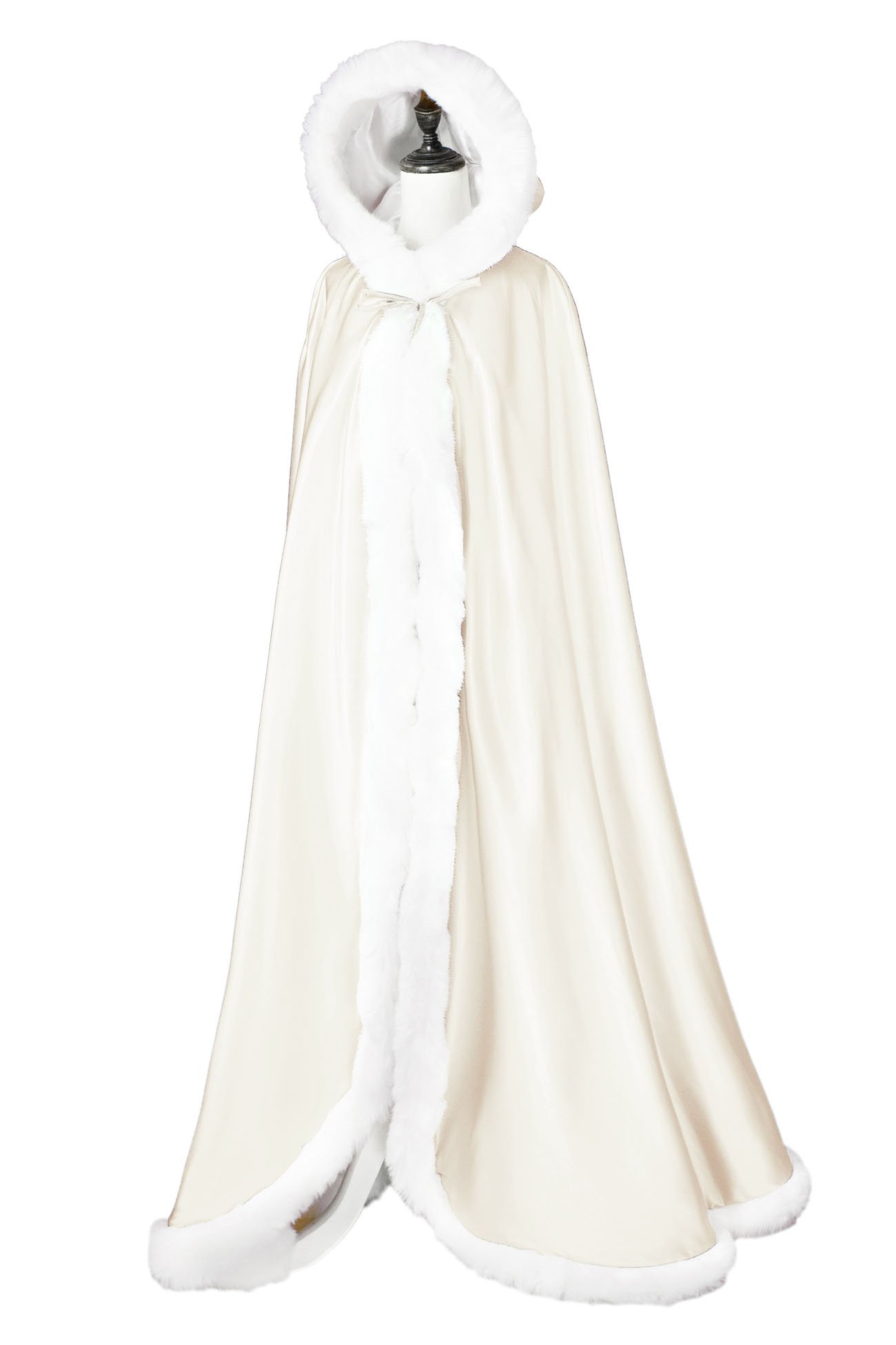 BEAUTELICATE Wedding Cape Hooded Cloak for Bride Winter Reversible with Fur Trim Free Hand Muff Length 50" Ivory