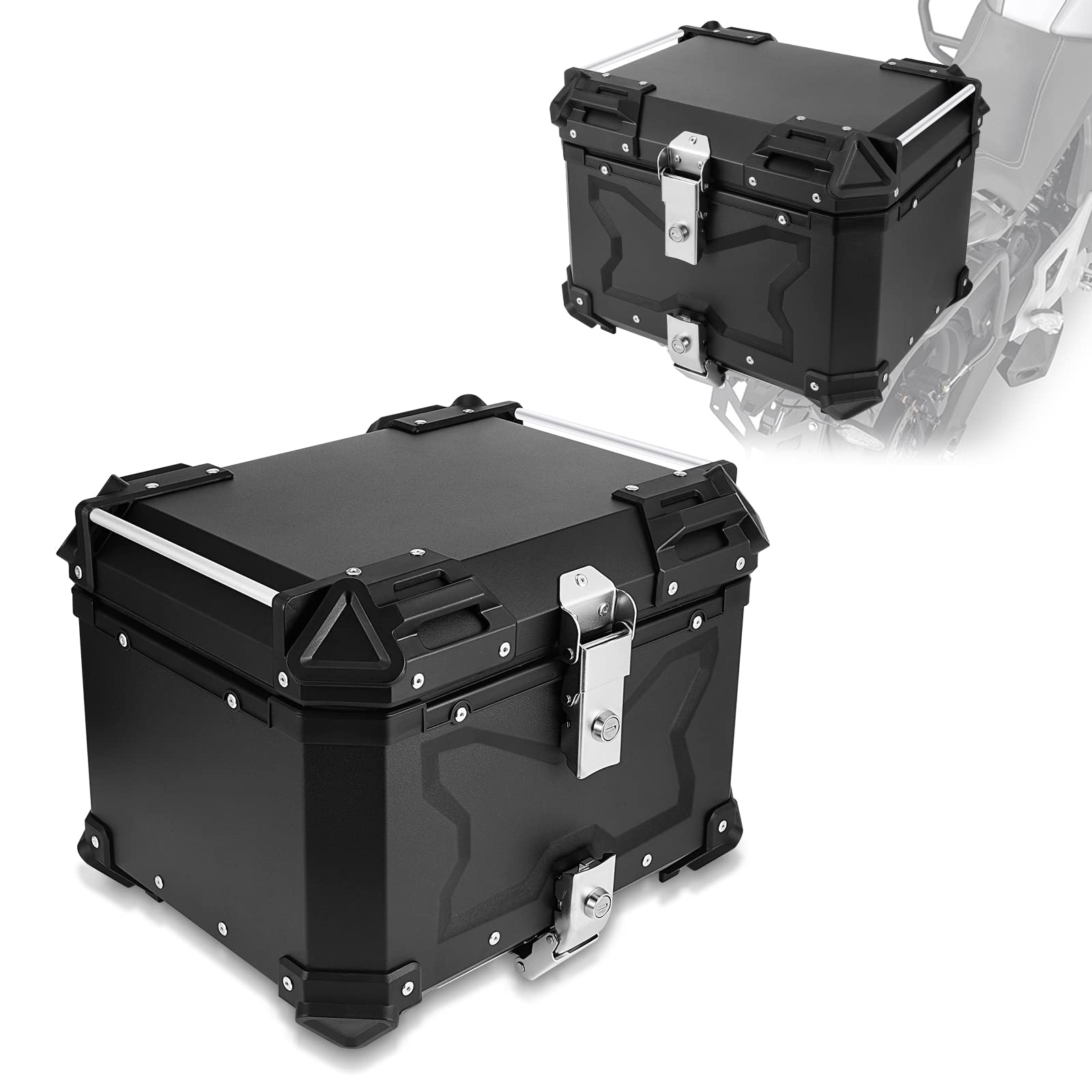 FANCYTIMES 55L Motorcycle Top Case,Aluminum Motorcycle Trunk Waterproof Tour Tail Box with Security Lock for Store Helmet Large Luggage