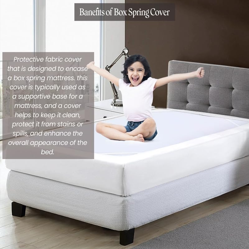Banke Bihari Mattress Box Spring Cover Full XL Size Fits Upto 18" Inch Deep All Around Elastic for Snug Fit Your Mattress Polyester Fabric Thick Box Spring, White
