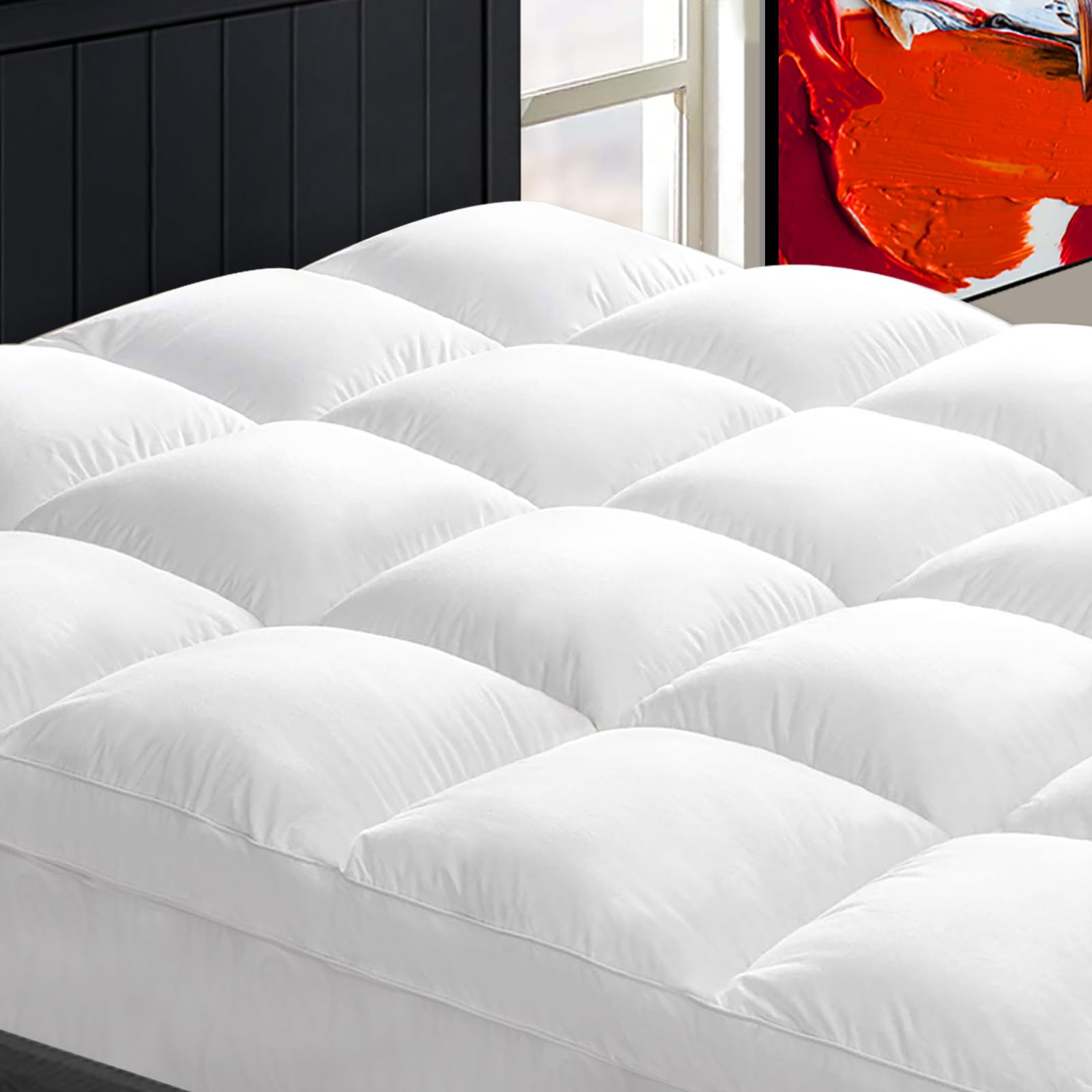 Mattress Topper Full for Back Pain, Extra Thick Mattress Pad Cover, Plush Pillow Top, Deep Elastic Pocket, White
