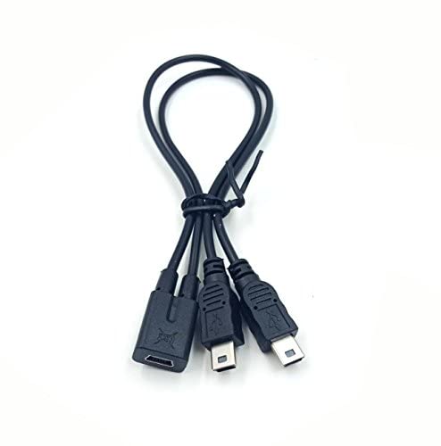 Mini USB 1 to 2 Y Splitter Cable, Haokiang 1Ft/30cm Injection Molding USB 2.0 Mini 5-Pin Female to Double 2 Male Converter High Speed Charging Cable Cord (Mini F/2M)