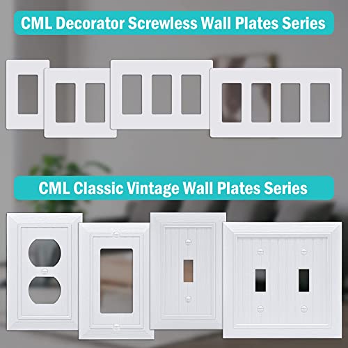 CML 3-Gang Screwless Decorator Wall Plate, 2 Pack Light Switch Covers, Outlet Receptacle Cover, Hidden Screw Smooth Face, Impact Resistant, Standard Size 4.68βX 6.54β, Glossy White