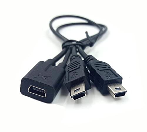Mini USB 1 to 2 Y Splitter Cable, Haokiang 1Ft/30cm Injection Molding USB 2.0 Mini 5-Pin Female to Double 2 Male Converter High Speed Charging Cable Cord (Mini F/2M)