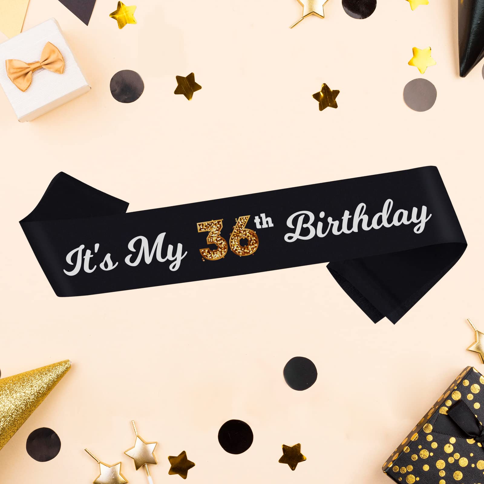 It’s My 36th Birthday Sash, Black Sash with Foil- Cheer to 36th Birthday Sash- Happy 36th Birthday Accessories for Man and Woman