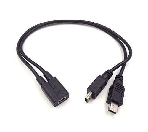 Mini USB 1 to 2 Y Splitter Cable, Haokiang 1Ft/30cm Injection Molding USB 2.0 Mini 5-Pin Female to Double 2 Male Converter High Speed Charging Cable Cord (Mini F/2M)