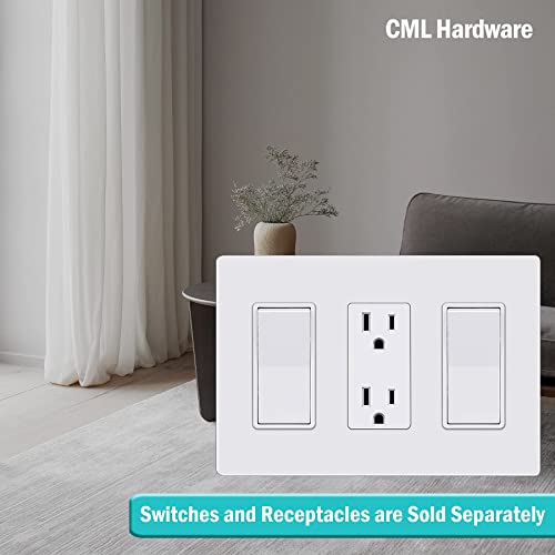 CML 3-Gang Screwless Decorator Wall Plate, 2 Pack Light Switch Covers, Outlet Receptacle Cover, Hidden Screw Smooth Face, Impact Resistant, Standard Size 4.68βX 6.54β, Glossy White