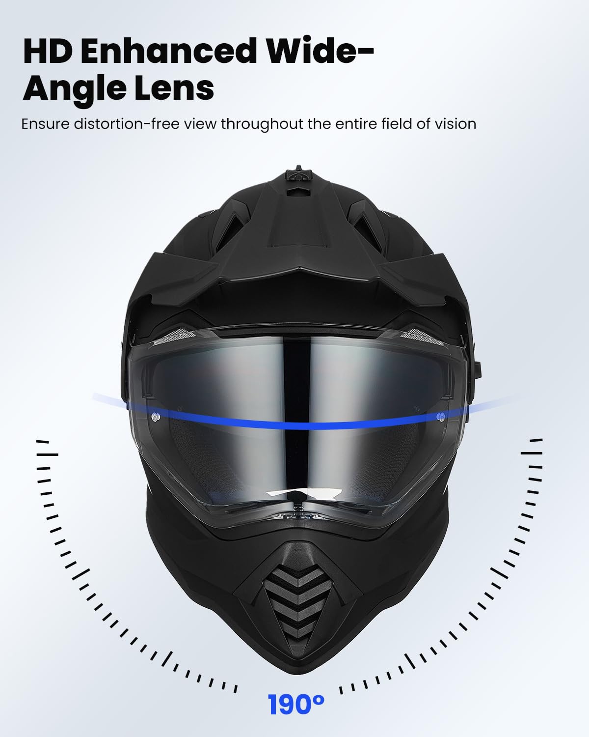 ILM Dual Sport Adventure Motorcycle Helmet with Pinlock Compatible Sun Visor Snowmobile ATV Dirt Bike Off Road Casco Model WS902 (Matte Black, L)