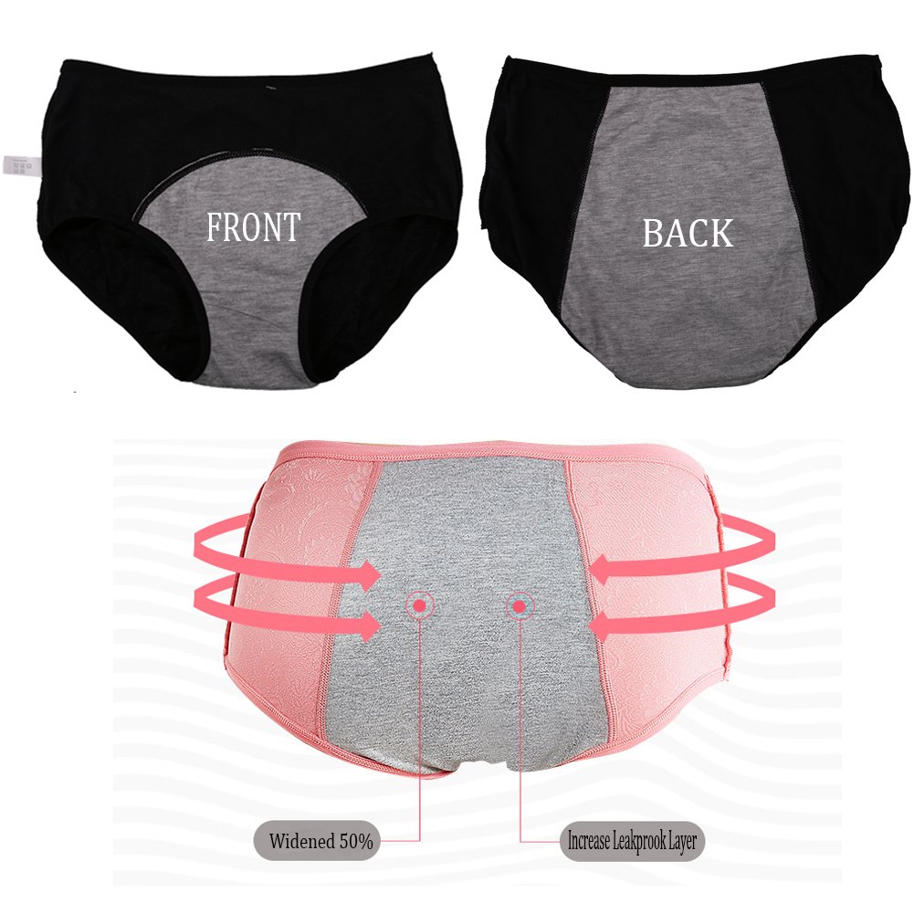 YOYI FASHION Women Menstrual Period Briefs Jacquard Easy Clean Panties 4 Pack US Size XL/8