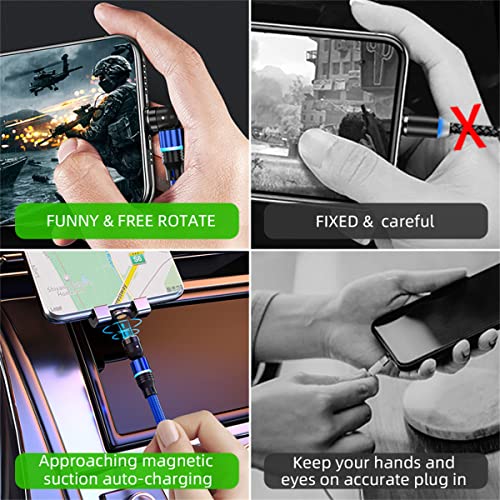 Losuesme Magnetic Charging Cable (1.6ft+3.3ft+3.3ft+6.6ft,4 Pack) 540° Rotation 3A Fast Charging Data Sync 3 in 1 Magnetic Phone Charger Cable Compatible with Android Micro USB Type C Phone Devices