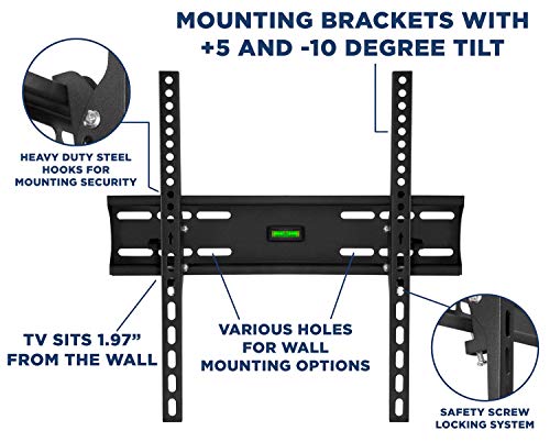 Mount-It! Tilt TV Wall Mount Bracket Up to VESA 400x400 | Low-Profile Tilting Mounting Bracket Compatible with 32 to 55 Inch Flat Screen TVs, 77 Lbs Capacity