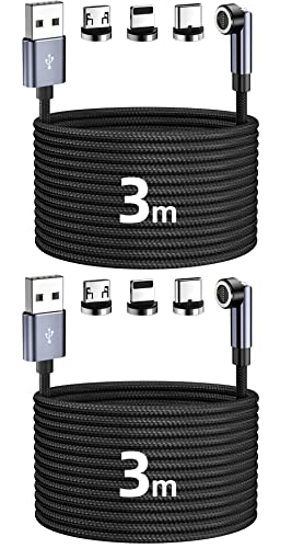 seynli (2-Pack) 10ft 3-in-1Magnetic Charging Cable, 540° Rotatable Magnetic Phone Charger 10' Long Charge Cable Support Fast Charging, 480Mbps Data Sync, Compatible with iPhone, USB C, Micro USB