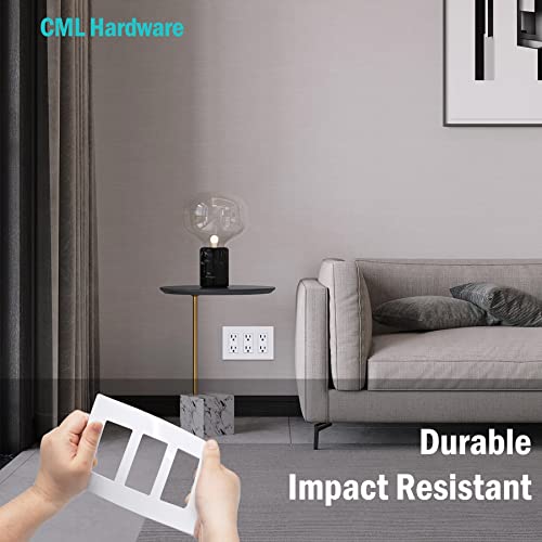 CML 3-Gang Screwless Decorator Wall Plate, 2 Pack Light Switch Covers, Outlet Receptacle Cover, Hidden Screw Smooth Face, Impact Resistant, Standard Size 4.68βX 6.54β, Glossy White