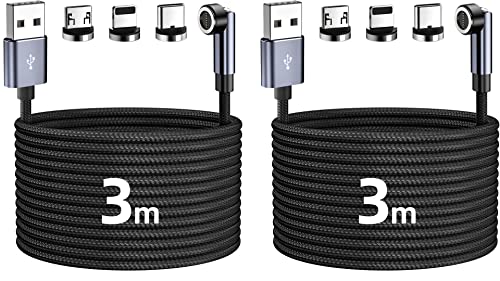 seynli (2-Pack) 10ft 3-in-1Magnetic Charging Cable, 540° Rotatable Magnetic Phone Charger 10' Long Charge Cable Support Fast Charging, 480Mbps Data Sync, Compatible with iPhone, USB C, Micro USB