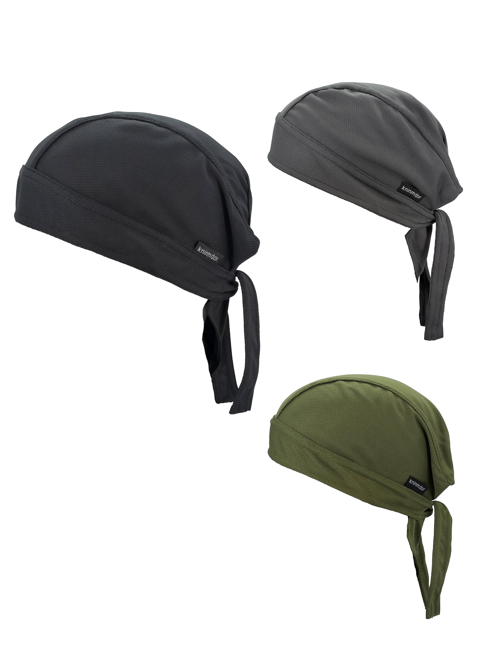 Kninmdor Do Rags Cycling Caps Helmet Liner Doo Rag Motorcycle Bandana Hat Sweat Liner Skull Caps Dew Rags for Men and Women (Army Green, Dark Gray, Black)