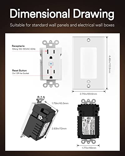 Smart Outlet in-Wall - Smart Electrical Outlet That Work with Alexa, Google Home, 15 Amp, No Hub Required, ETL & FCC Certified, 2.4G WiFi Only (4 Pack)