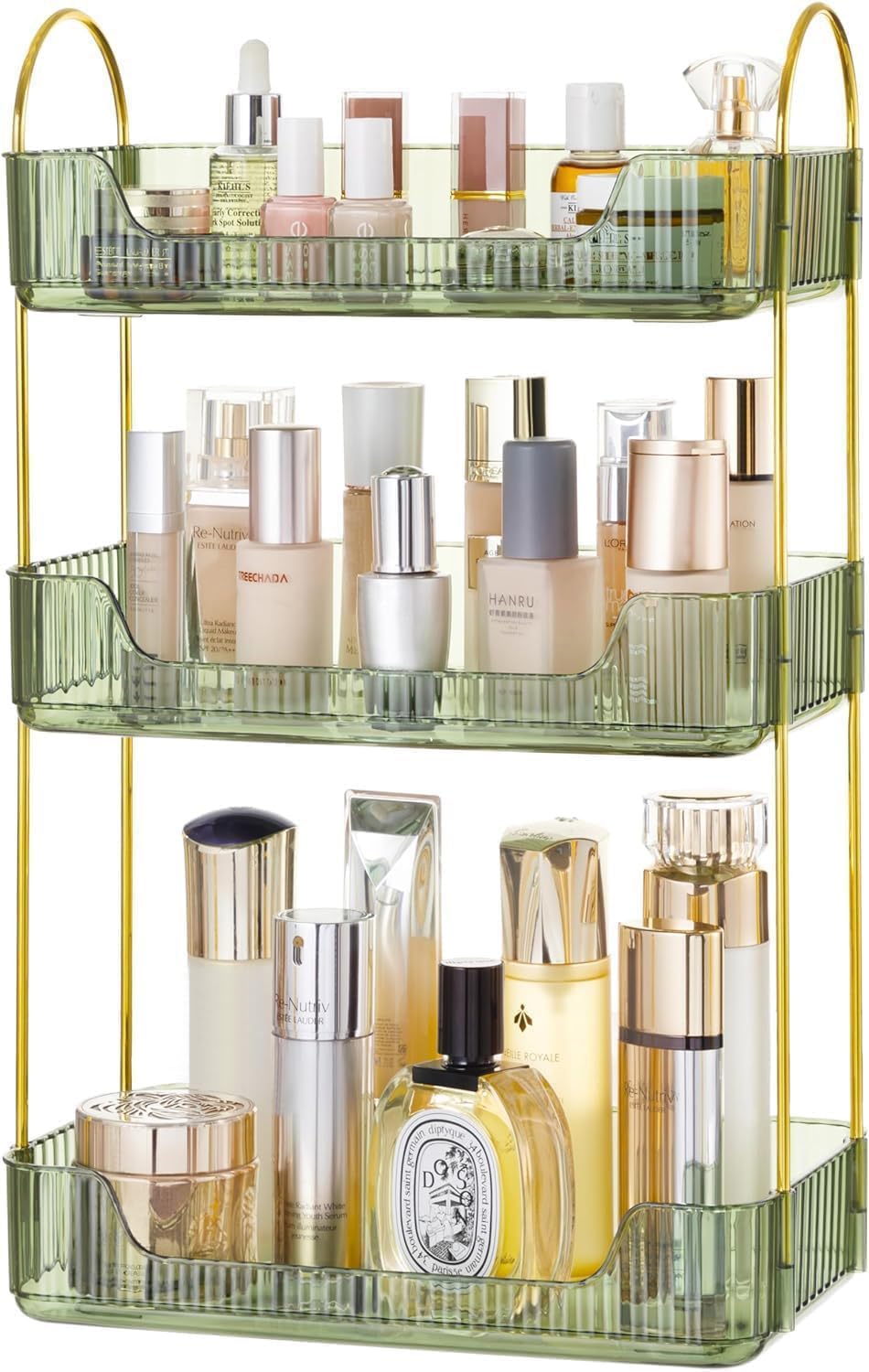 HBlife 3 Tier Bathroom Organizer Countertop, Makeup Organizer Perfume Tray Skincare Organizer for Bathroom, Dresser, Vanity, Green