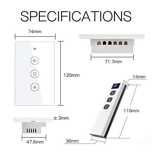 MOES WiFi Smart Light Dimmer Switch with RF433 Remote Controller, 3 Way Muilti-Control Association Smart Life/Tuya APP Relay Status Backlight Switch Off Works with Alexa Google Assistants,White Touch
