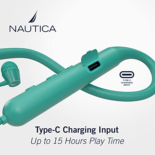 Nautica B310 Sport Wireless Bluetooth Earphones with Type-C Charging Cable, Neckband Earphones Magnetic Earbuds, Bluetooth v5.0 Earphones High Volume Levels, Flexibility, Portable Sweat Proof (Green)