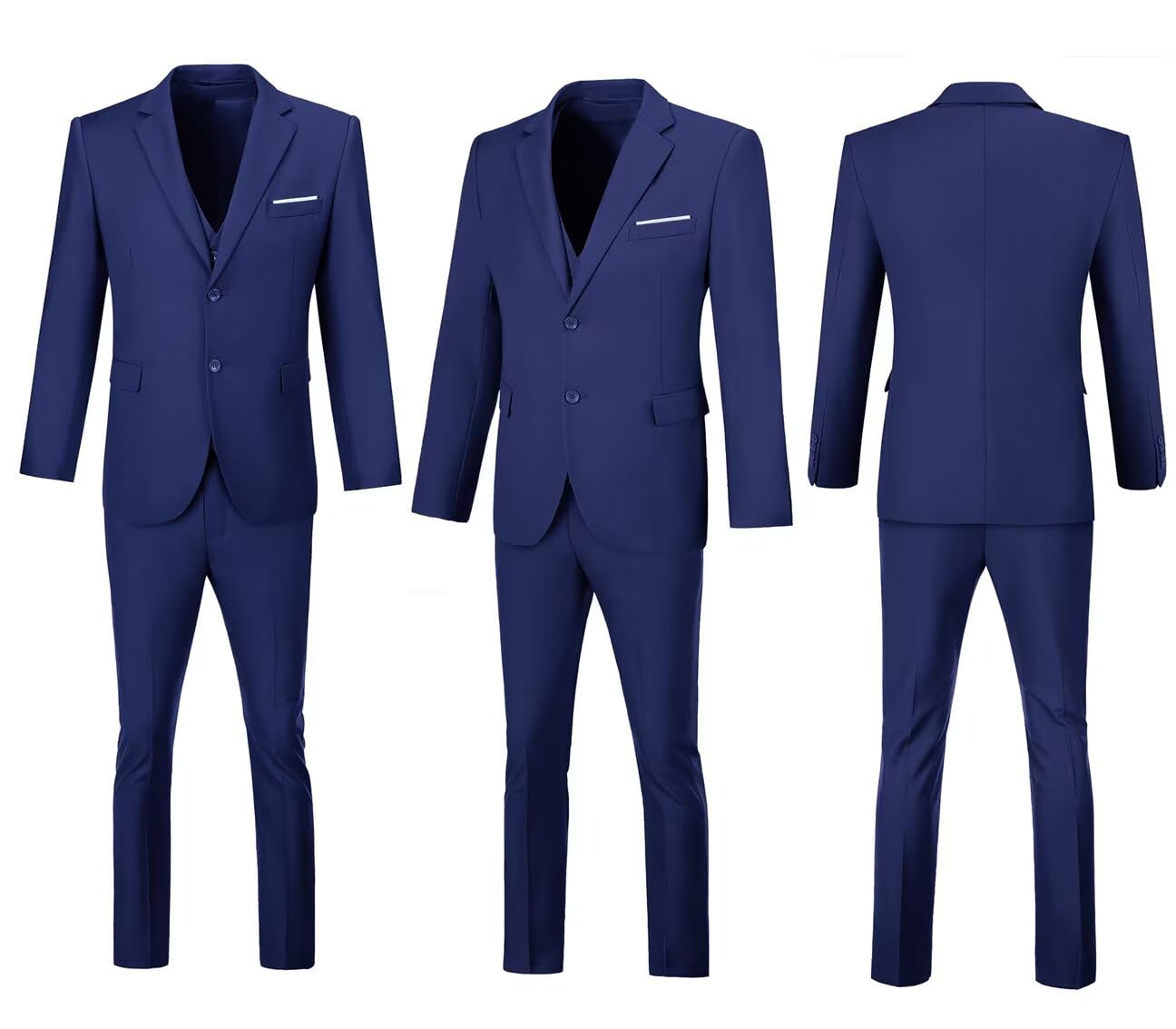 Mens Suit 3 Piece Slim Fit Suits Prom Tuxedo Blazer Dress Business Wedding Jacket Vest & Pants with Tie Navy XL