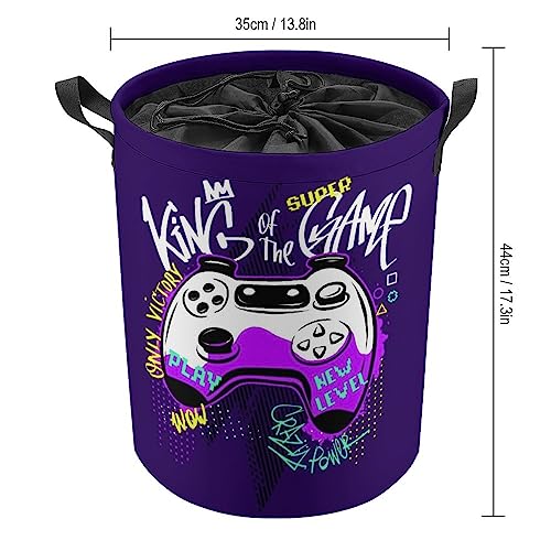 LynaRei Laundry Hamper Cool Game Joystick Small Dirty Clothes Storage Basket Purple Game Doodle Collapsible Waterproof Toy Organizer for Boys And Girls Bedrooms, Bathroom