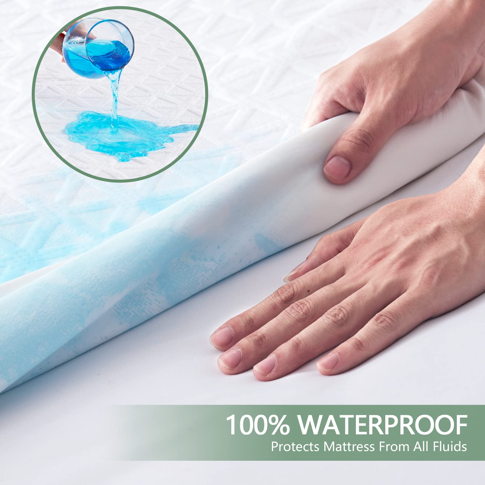 Premium 100% Waterproof Mattress Protector Full Size, Breathable Bed Cover 3D Air Fabric Cooling Mattress Pad Cover Smooth Soft Noiseless Washable, 8''-21'' Deep Pocket