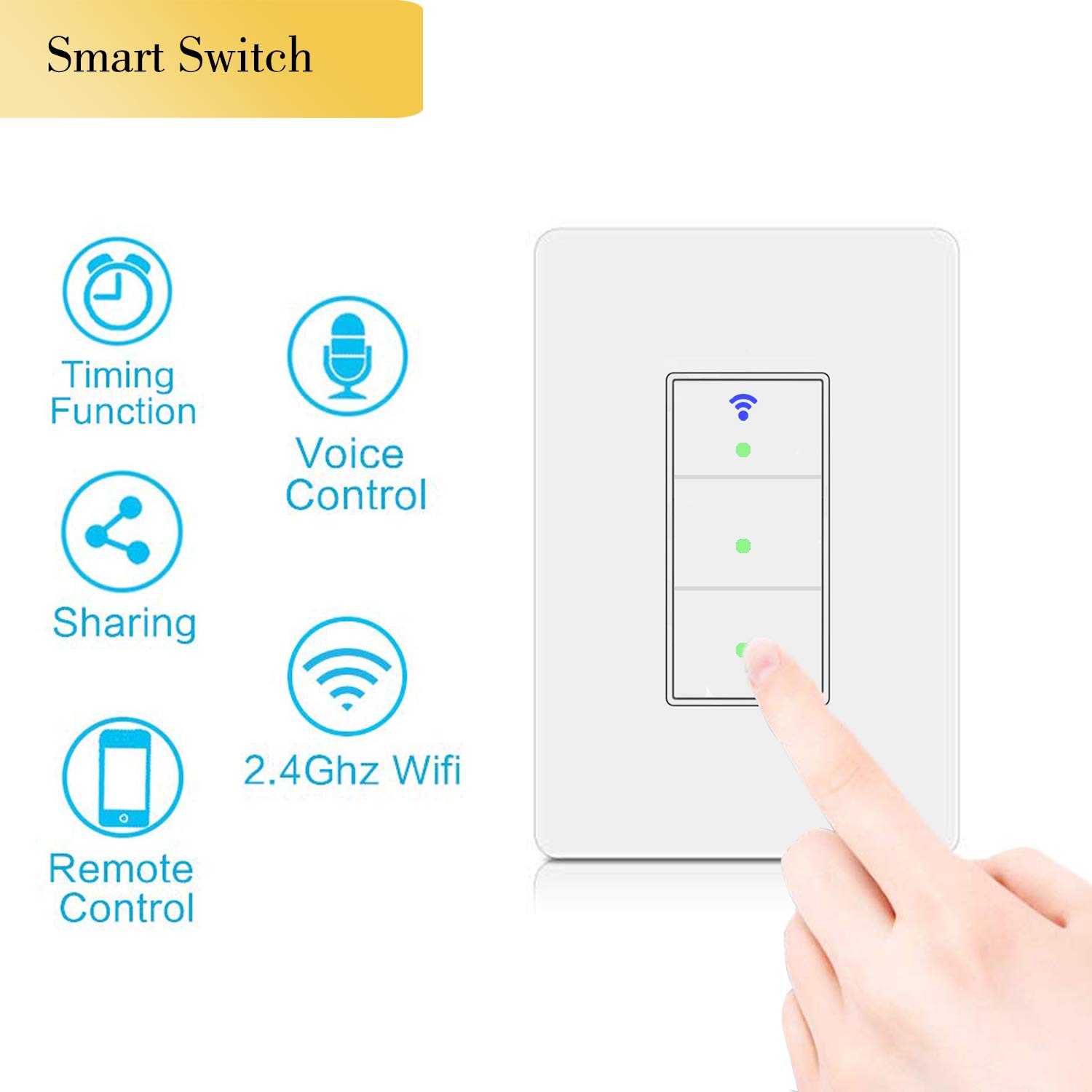 Smart Light Switch, Triple switches WiFi Smart Switch Button, Compatible with Alexa and Google Home, Remote Control with Timing Funtion, No Hub Required,Smart Life APP Provides Control from Anywhere