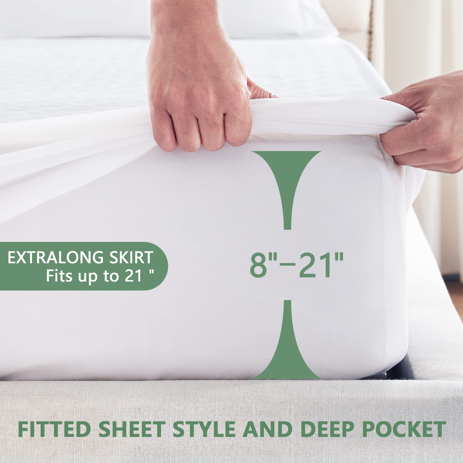 Premium 100% Waterproof Mattress Protector Full Size, Breathable Bed Cover 3D Air Fabric Cooling Mattress Pad Cover Smooth Soft Noiseless Washable, 8''-21'' Deep Pocket
