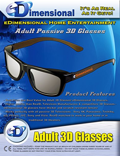 ED 4 Pack CINEMA 3D GLASSES For LG 3D TVs β Adult Sized Passive Circular Polarized 3D Glasses