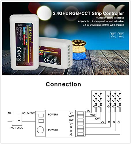 LED Strip Lights Mi-Light FUT039 RGB+CCT LED Strip Lights 4 PCS and One FUT092 Remote Controller(4*FUT039+Remote)