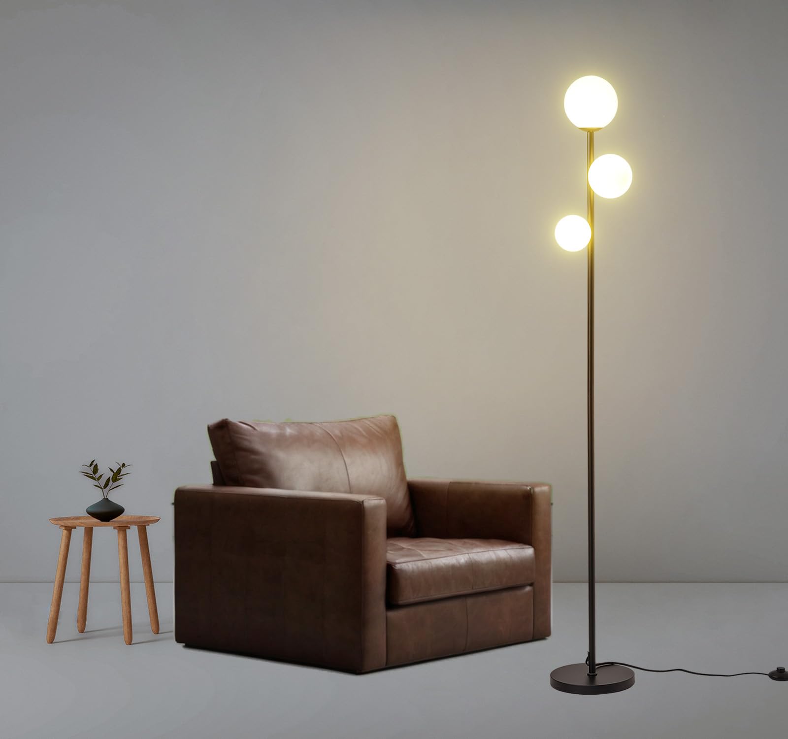 3 Globe Mid Century Floor Lamp, 3 Lights Black Floor Lamp for Living Room LED Bulbs Included with Warm Lighting, Modern Standing lamp Farmhouse Retro Home Decor for Bedrooms Office - Matte Black