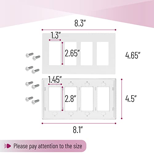 Bates- Screwless Decorator Wall Plates, 4 Gang Wall Plate, Decorator Wall Plate, Outlet Covers, Wall Plates, White Outlet Covers, 4 Gang Screwless Wall Plate, Screwless Wall Plate.