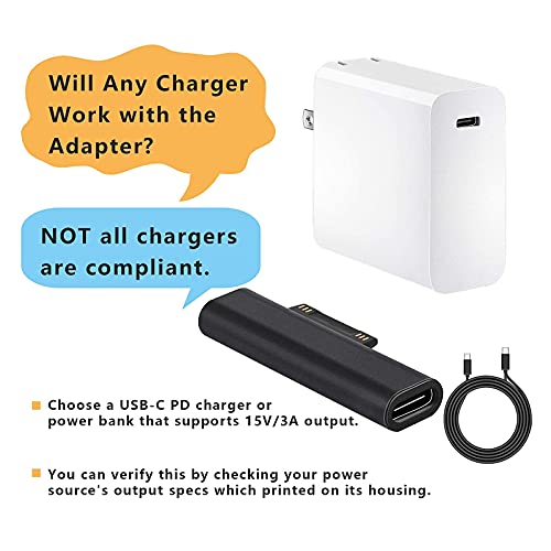 BINZET [Updated] 15V 3A Surface Connect to USB-C Charging Adapter, Compatible for Microsoft Surface Pro 7/6/5/4/3, Surface Laptop/Go/Book [1 Pcs Only]