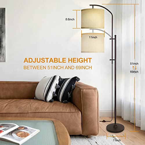 bodkar Rustic Floor Lamp with Remote, Farmhouse Standing Lamp Adjustable Height Dimmable for Living Room Bedroom Bulb Included(Black and red)