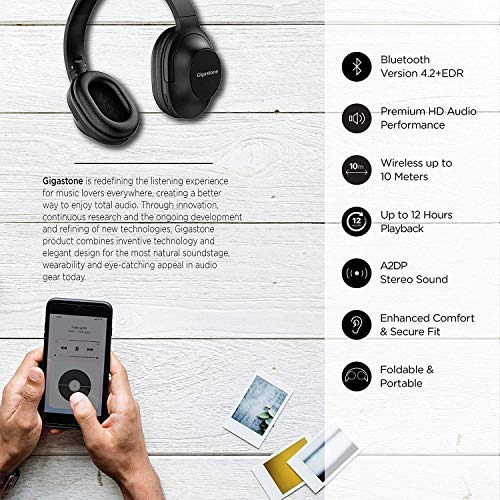 Gigastone Bluetooth Headphones Over Ear, Hi-Fi Stereo Wireless Headset Foldable Soft Earmuffs Around Ear Built-in Mic Wired Mode Compatible with Apple iPhone, Android Phones, PC, Good Looking