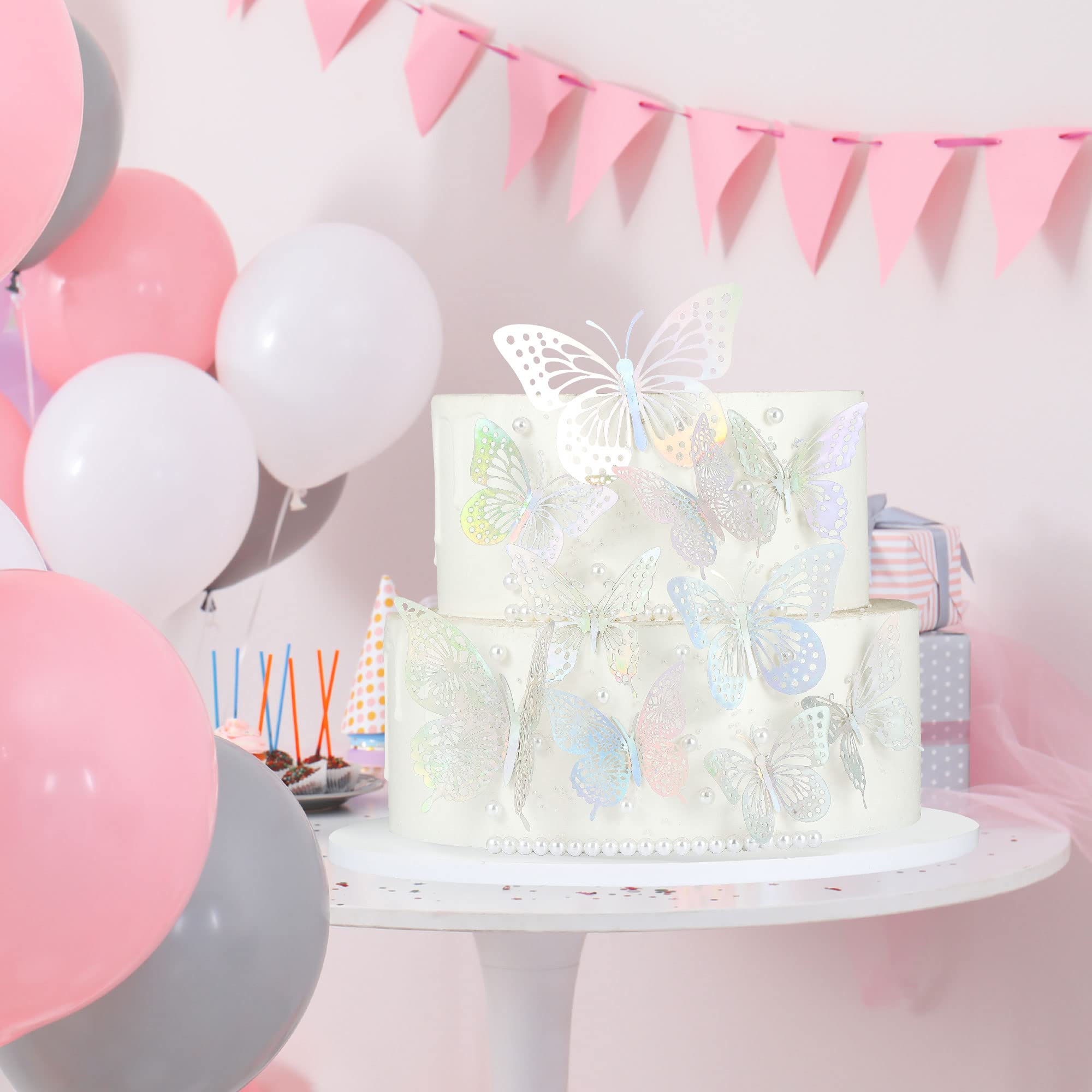 Gyufise 36 Pack Silver Laser 3D Butterfly Cupcake Toppers Hollow Butterfly Cake Decorations for Birthday Wedding Fairy Party Butterfly Wall Sticker Decal for Background Wall Decoration