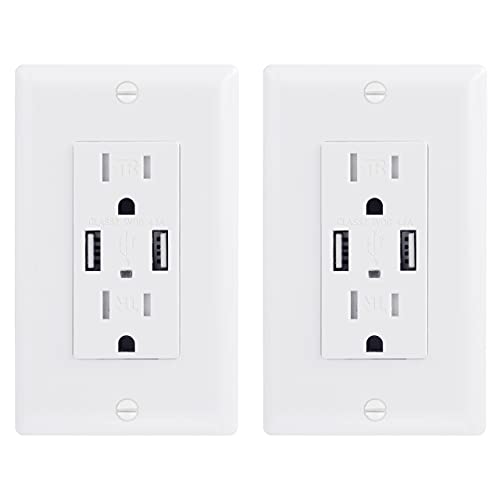 2-Pack EverElectrix 4.8A Wall Outlet with USB Ports 15Amp Duplex USB Wall Outlets Tamper Resistant USB Outlet Charger, UL Listed, Electrical Outlet with Dual USB Ports, White USB Outlets Receptacles