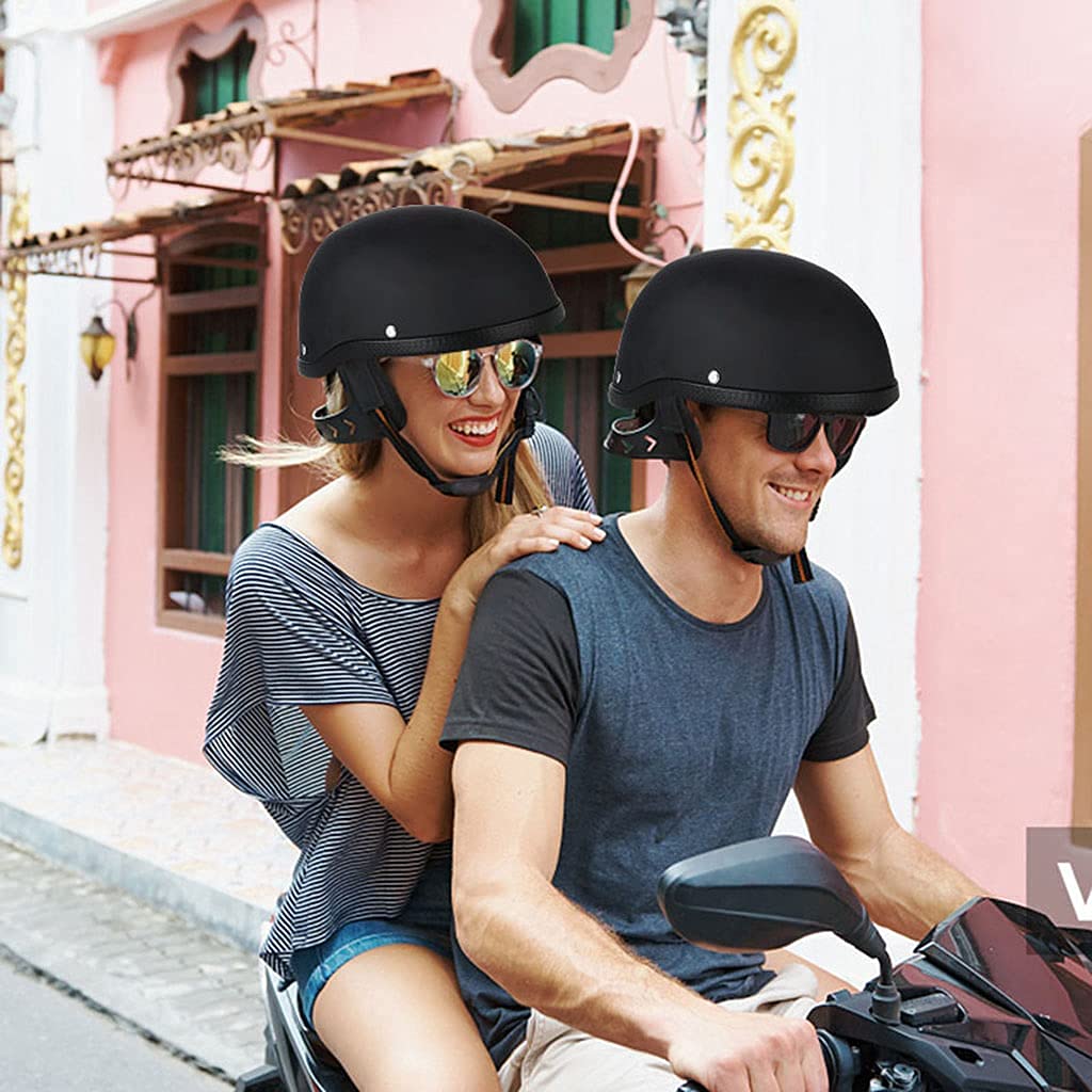 CXKS Motorcycle Half Helmet Motorcycle Helmet Skull Cap for Men Women Ultra-Thin Beanie hat, Scooter Moped Street Cruiser Jet Style DOT Certified Helmet (55-63CM) Matte black, Large