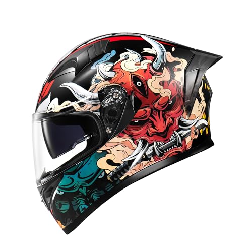 KYPARA Full Face Motorcycle Helmet with Internal Tinted Visor & DOT Approved for Moped ATV Cruiser Scooter (Samurai Spirit, Large)