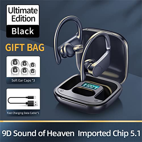 Qiopertar Digital Display Wireless Earphones Touch-Control Bluetooth 5.2 TWS-Headphones Inaudible Earbuds Headset Built-in Mic with Ear Hooks in-Ear Waterproof for Training Sport