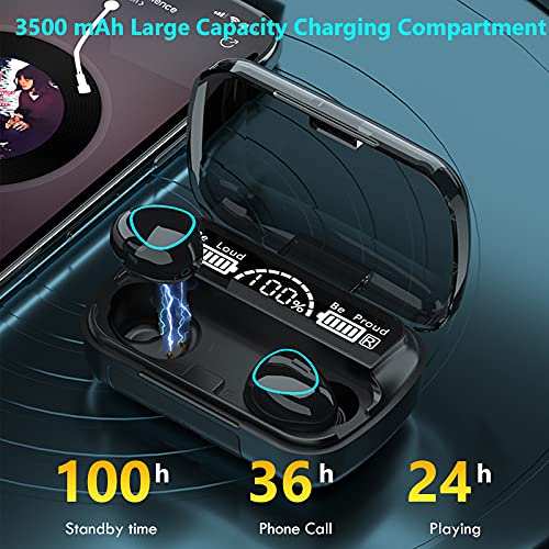 NC TWS Bluetooth 5.1 Earphones 3500mAh Charging Box Wireless Headphone 9D Stereo Sports Waterproof Earbuds Headsets with Microphone (Black-B)