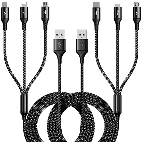 Multi Charging Cable [2Pack 6ft] 3 in 1 Multiple Fast Charger Cable Nylon Braided Charging Cord Adapter with IP/Type C/Micro USB Ports for Cell Phones,Samsung Galaxy,PS 4/5,Kindle,Tablets and More