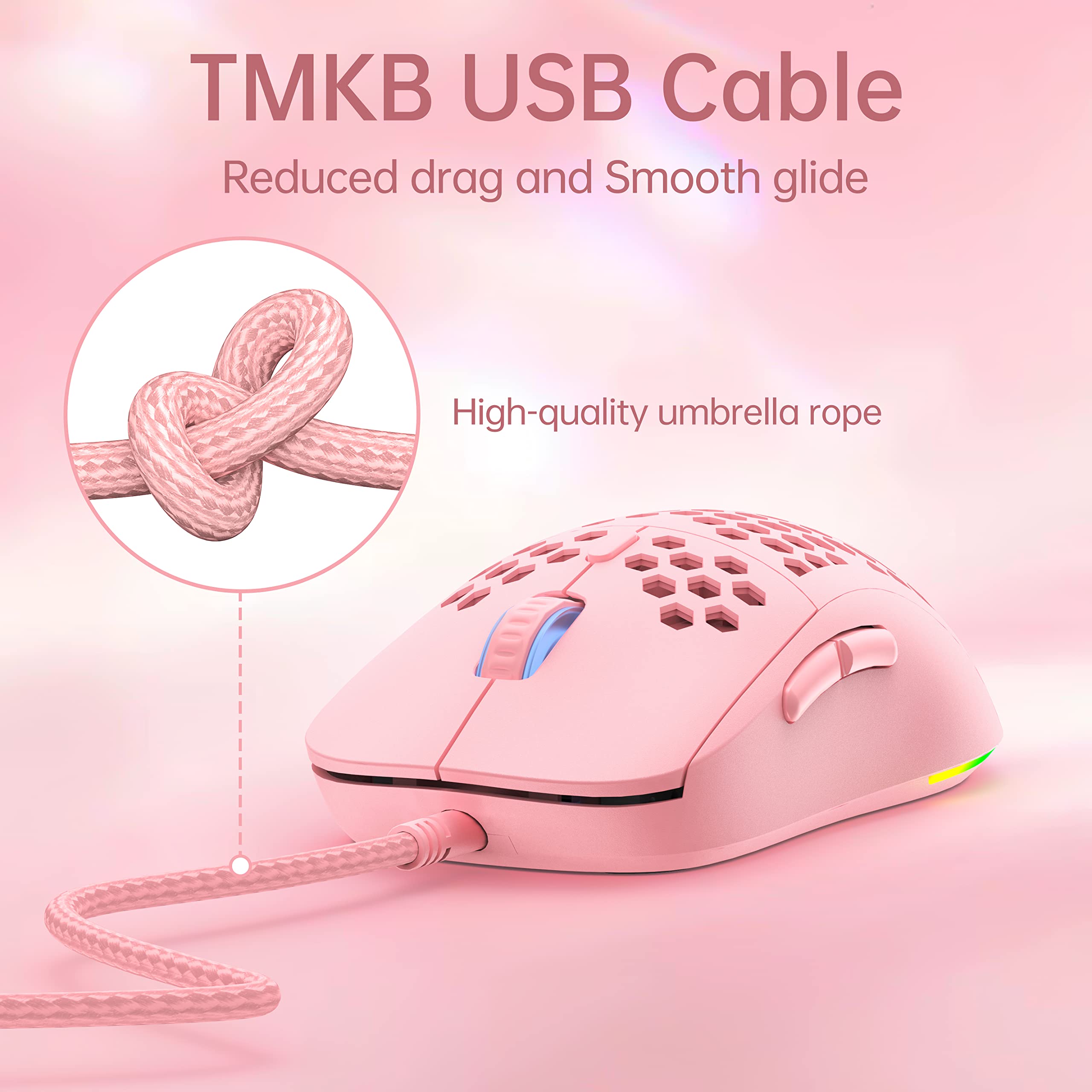 DIERYA M1SE Wired Gaming Mouse with Honeycomb Shell, 12800DPI Optical Sensor, 6 Programmable Macros, Software Support for Custom Key Config, and RGB Settings for Windows 7/8/10/XP, Vista, Linux-Pink