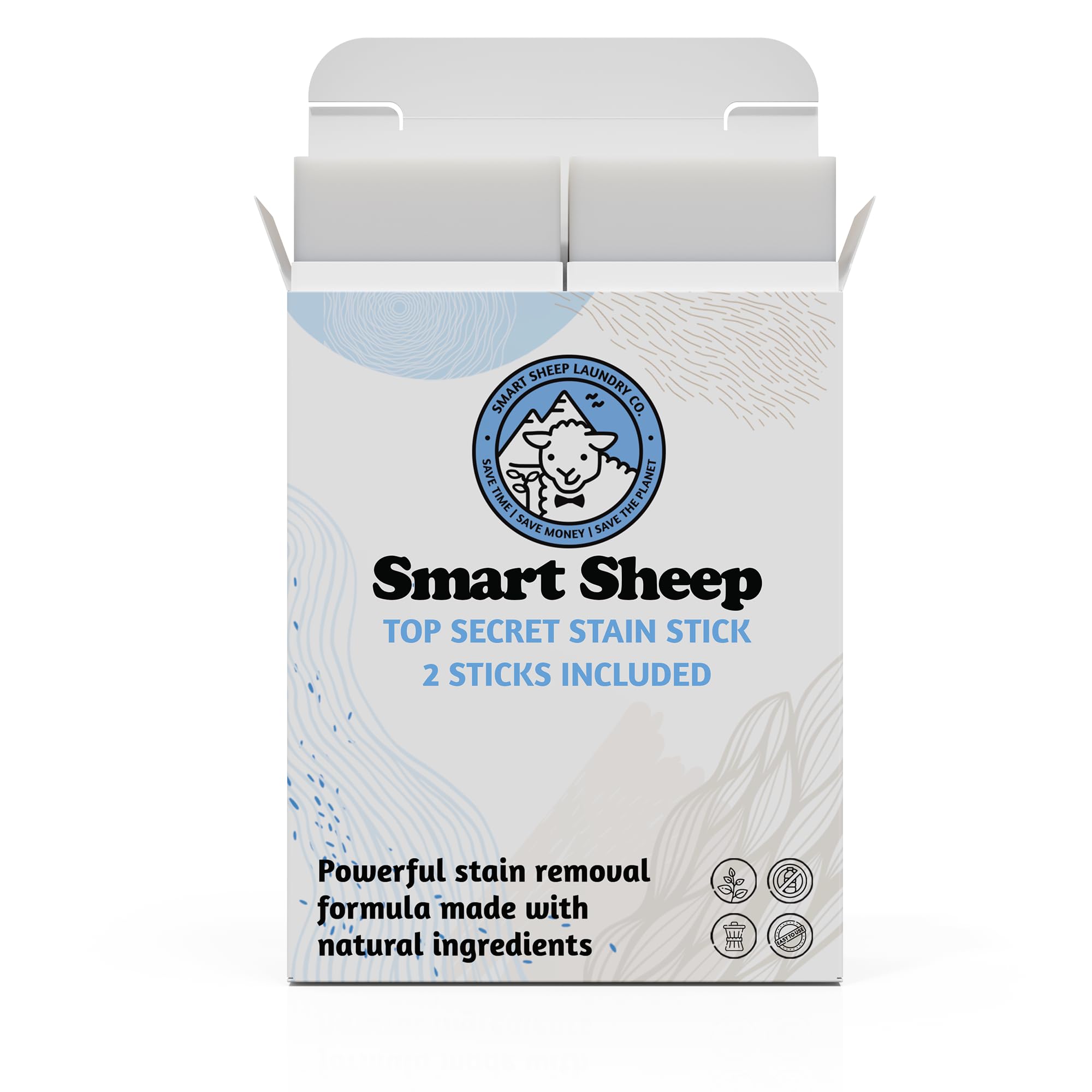 2 Pack Stain Stick - Stain Remover Bar for Clothes by Smart Sheep - Powerful Laundry Stain Remover - Formulated w/Natural Ingredients - Perfect for Food Drink Pet Grass & Blood Stains