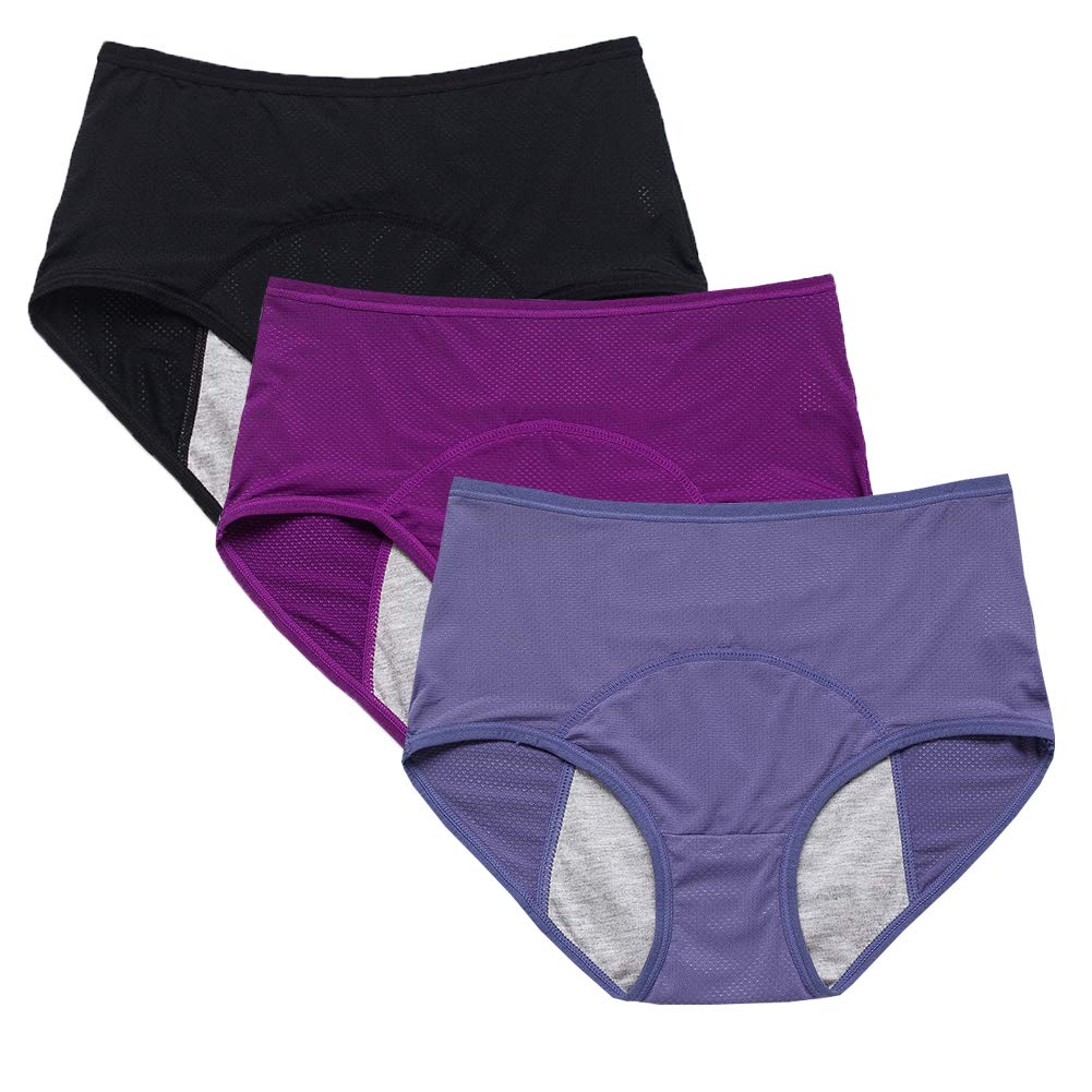YOYI FASHION Women Mesh Holes Breathable Leakproof Period Panties Mulit Pack US Size XXS-4XL/11 (US, Alpha, XX-Large, Regular, Regular, Black, Blue, Purple)