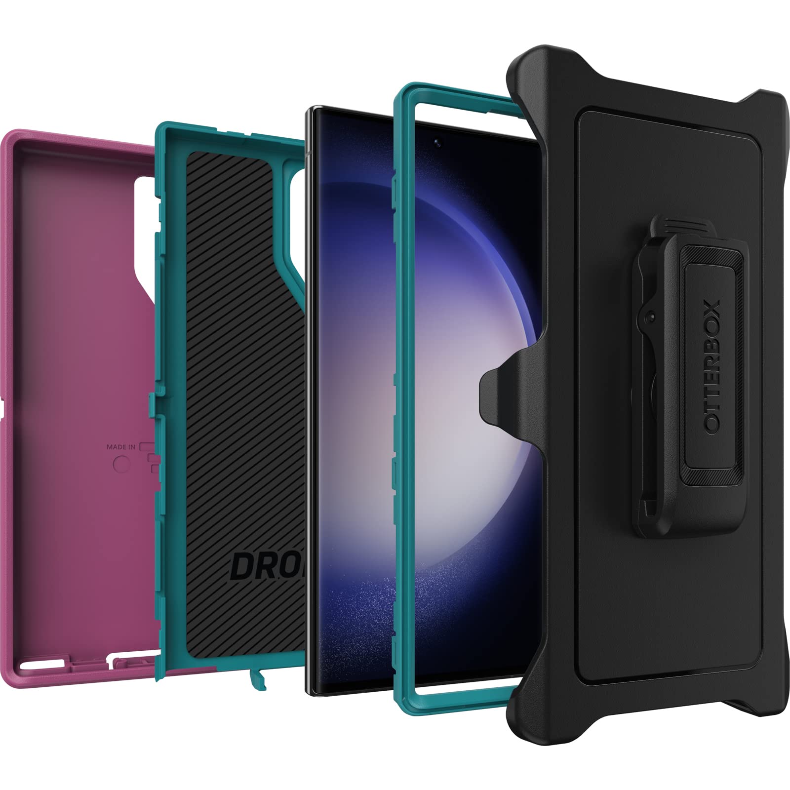 OtterBox Galaxy S23 Ultra Defender Series Case - Canyon Sun (Pink), Rugged & Durable, with Port Protection, Includes Holster Clip Kickstand
