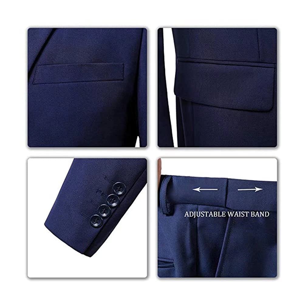 Furuyal Men's 2 Piece Suits Slim Fit 2 Button Dress Suits Prom Wedding Tuxedo Jacket for Men Suit Jacket and Pants Navy Blue 3XL