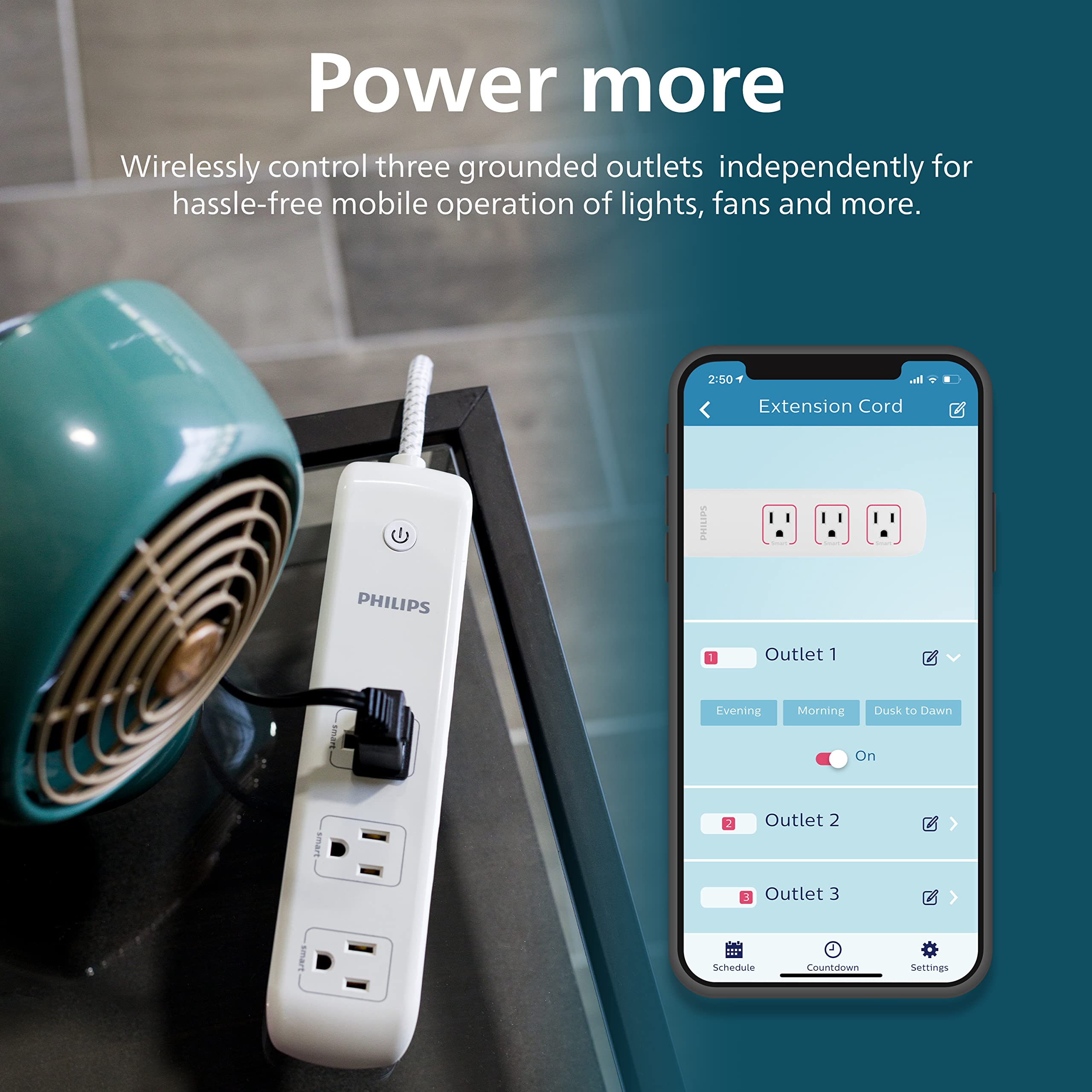 Philips Surge Protector Power Strip, 3 Outlet Surge Protector, 4 Ft Braided Cord Power Strip, Smart Power Strip Surge Protector, 3-Prong Flat Plug Power Strip, Surge Protector Outlet, White, SPC9034WB